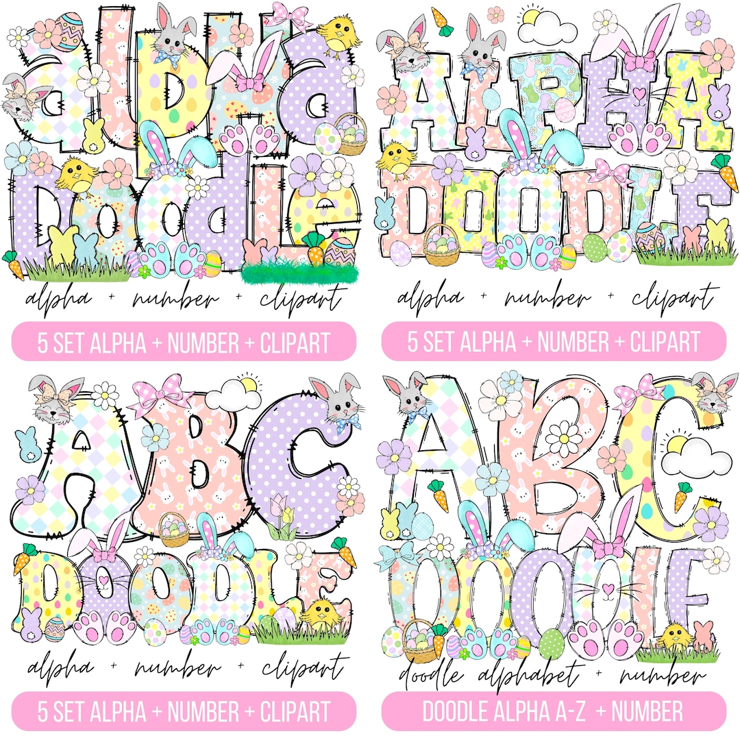 Pack 4 Easter Day Alphabet Letters PNG Bundle, Easter Clipart Png ...