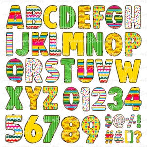 Fiesta Doodle Alphabet Bundle, Fiesta PNG Letters, Numbers ...