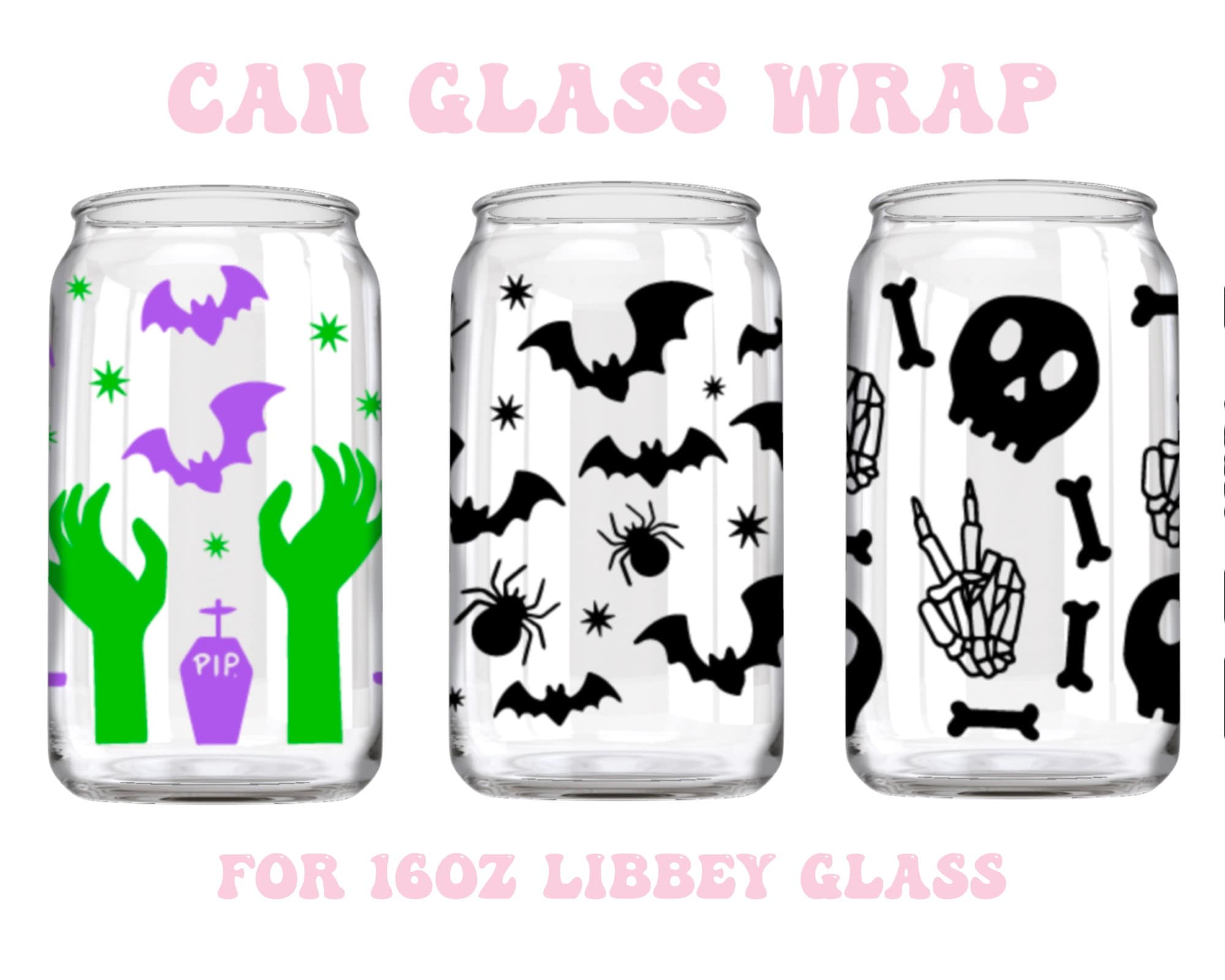 Halloween Can Glass Svg Bundle, 16oz Libbey Full Wrap Svg, Halloween ...