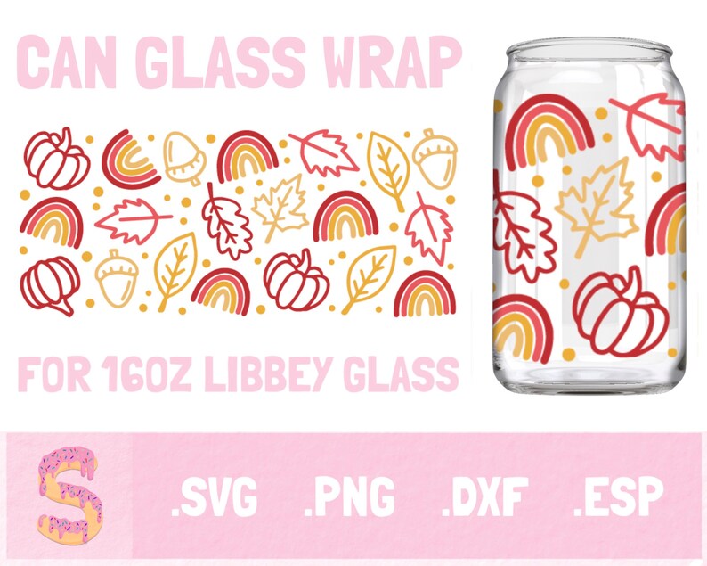 18pack Autumn Can Glass Wrap SVG Fall Libbey Svg Pumpkin - Etsy