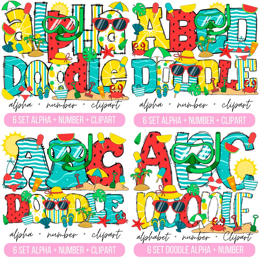 Pack 4 Summer Alphabet Letters PNG Bundle, Summer Clipart Png, Beach ...
