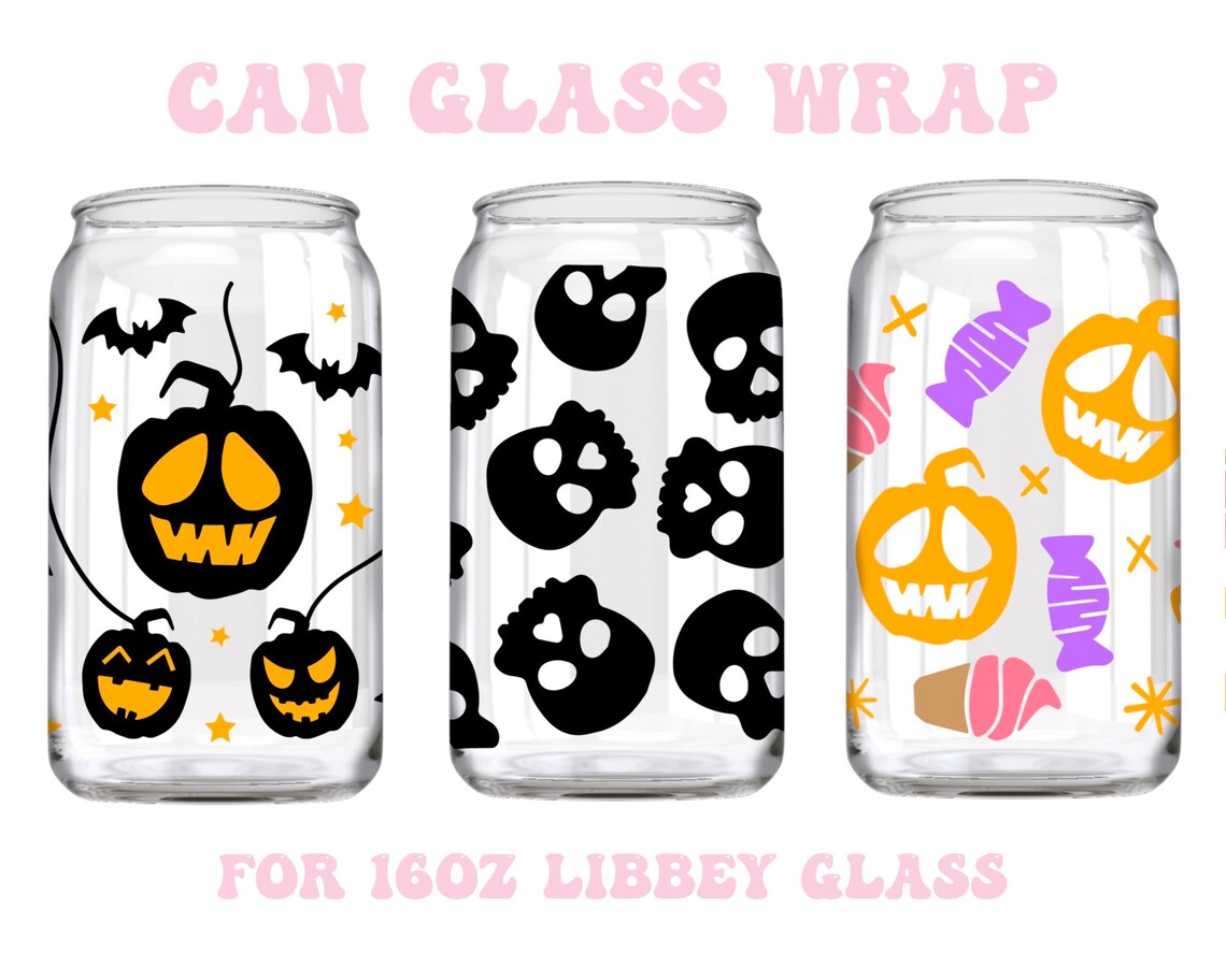 Halloween Can Glass Svg Bundle, 16oz Libbey Full Wrap Svg, Halloween ...