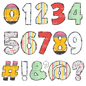 School Teacher Doodle Alphabet Bundle, Teacher PNG Letters, Numbers ...