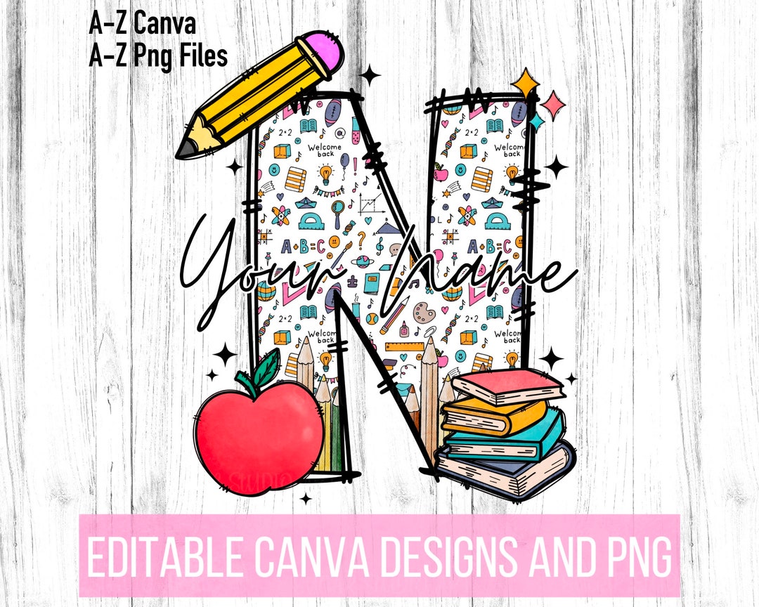 Editable Teacher School Pencil Doodle Letters Png, Canva Template, Make ...