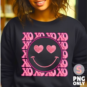 Xoxo Smiley Face Sequins Glitter Png, Valentine’s Day Sublimation Png ...