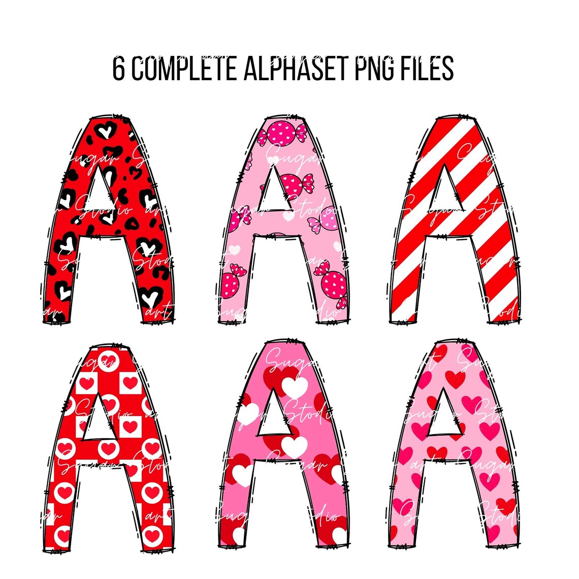 Valentine Doodle Letters V2, Valentines Alphabet PNG, Valentines Day ...
