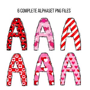 Valentine Doodle Letters V2, Valentines Alphabet PNG, Valentines Day ...