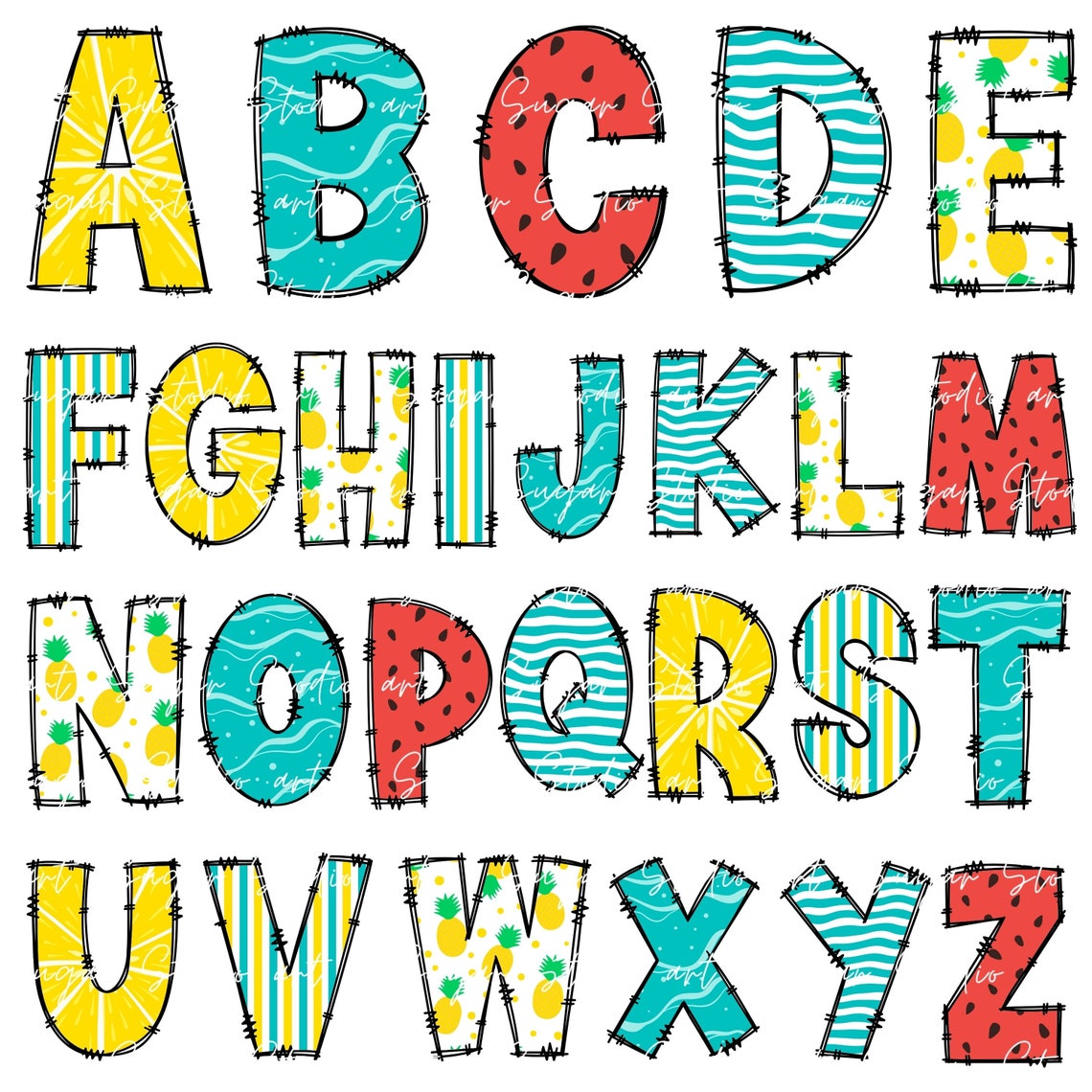 Summer Alphabet Letters PNG Bundle, Summer Clipart Png, Beach Doodle ...