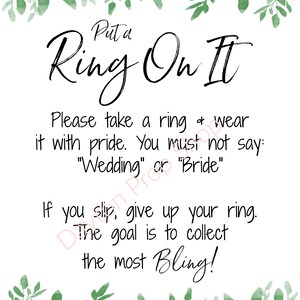 Put a Ring on It Bridal Shower Game Kit | Sign With 30 Fake Rings - Etsy
