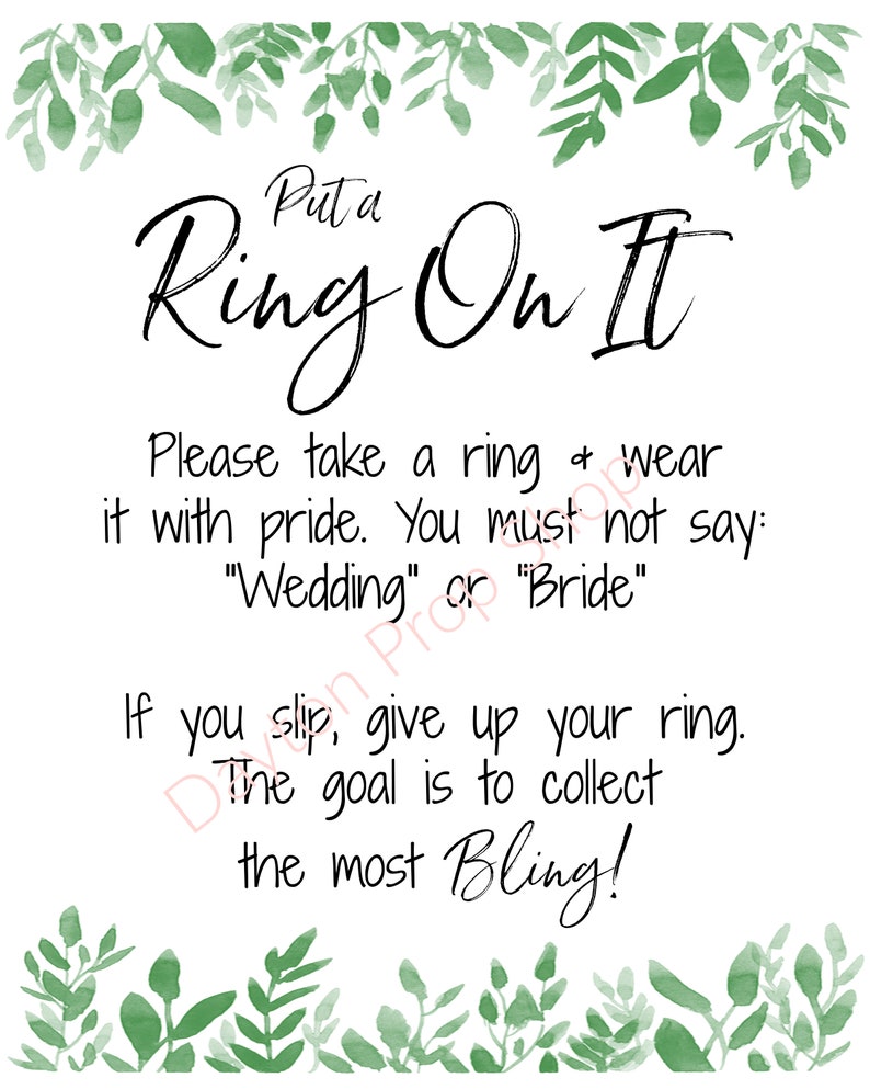 Put a Ring on It Bridal Shower Game Kit | Sign With 30 Fake Rings - Etsy