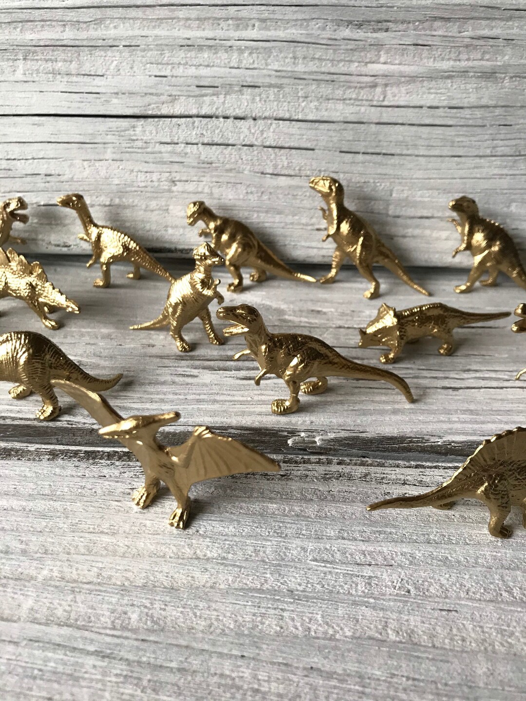 Qty: 12 Gold Metallic Dino, Mix of Gold Dinosaur Cake Toppers, Dinosaur ...