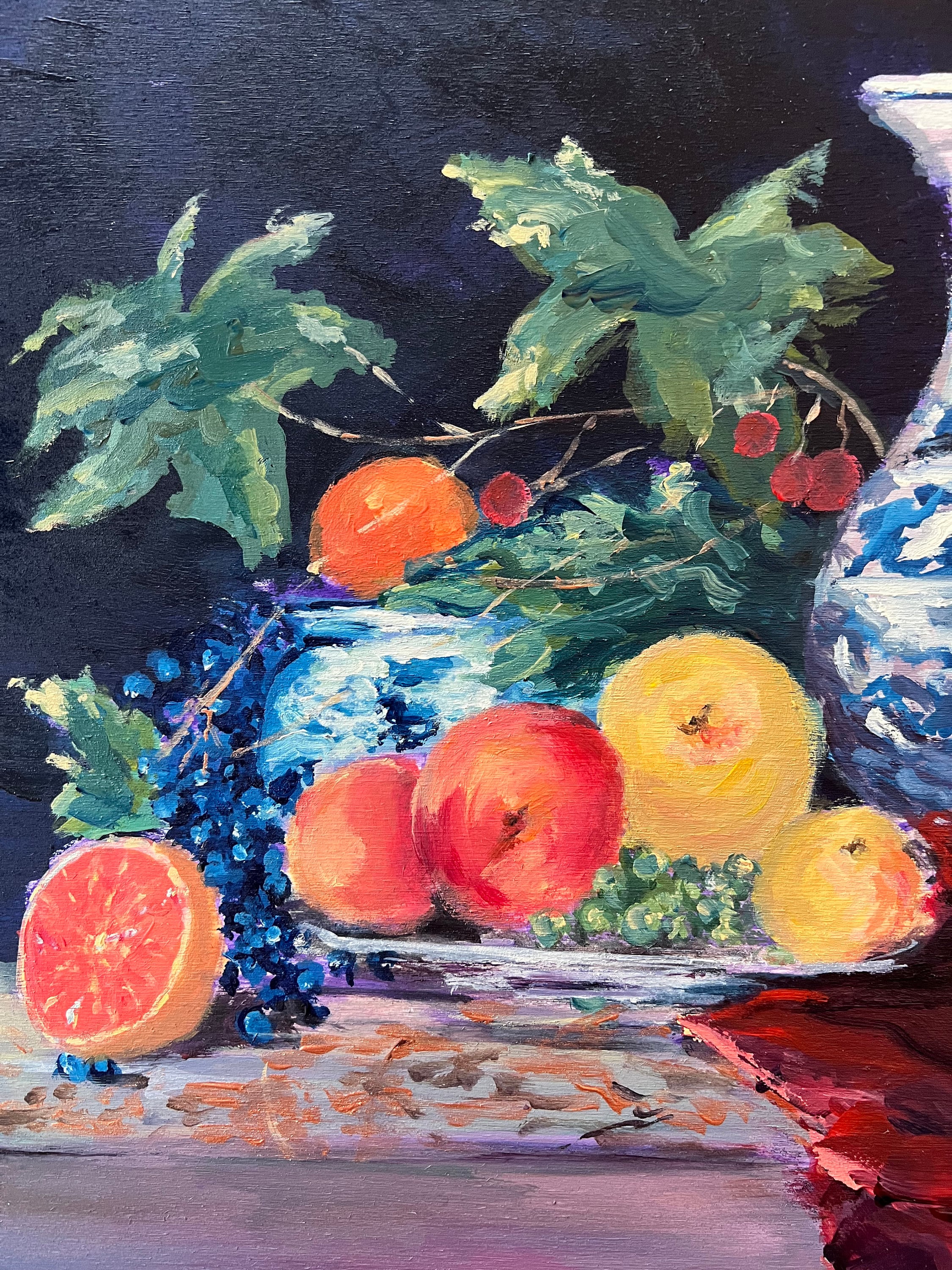 Still Life With Fruit and Ceramics, Original Post-impressionistic ...