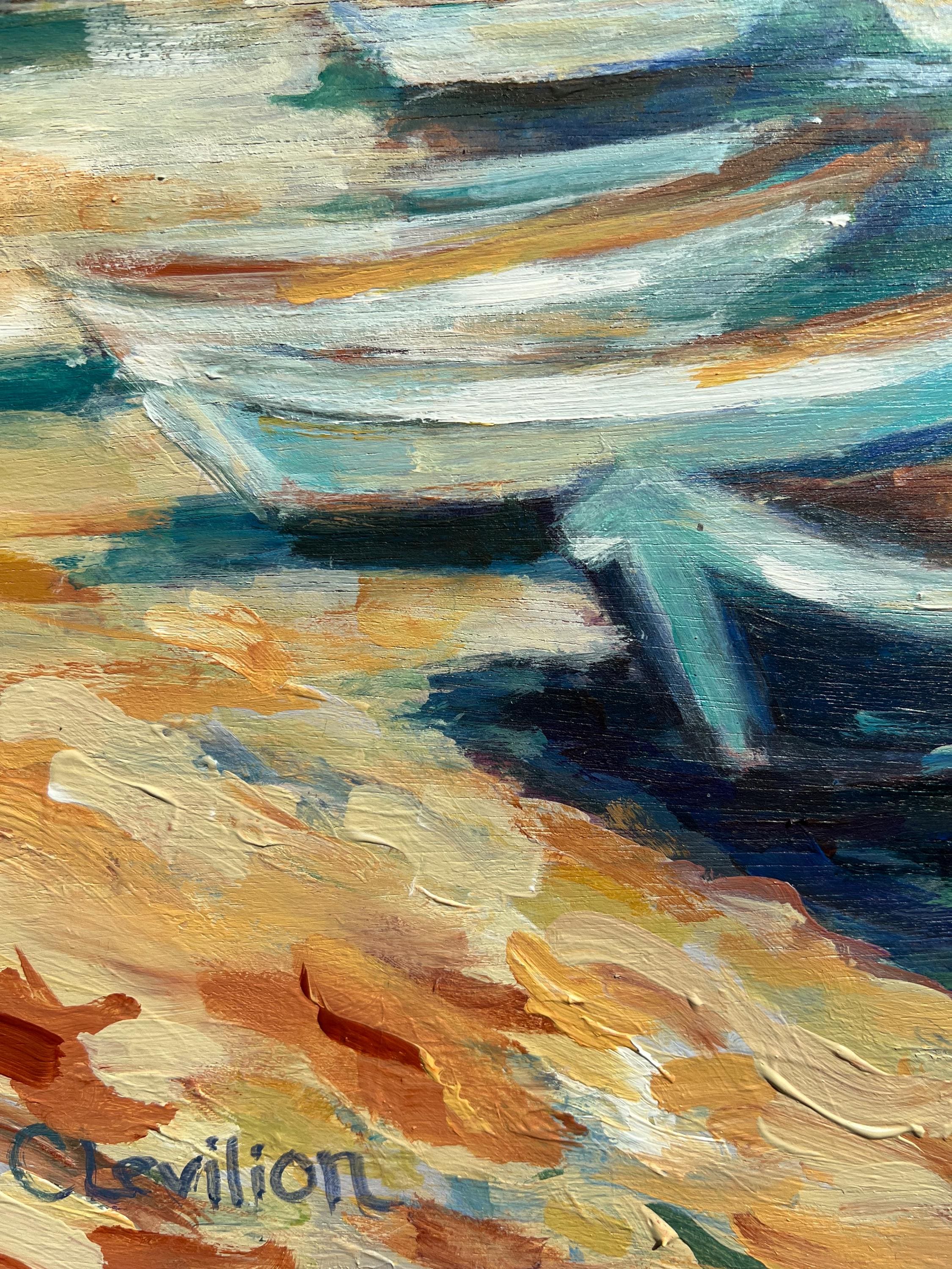 Mediterranean Seascape Painting: Boats in Greece, Acrylic on Wood ...