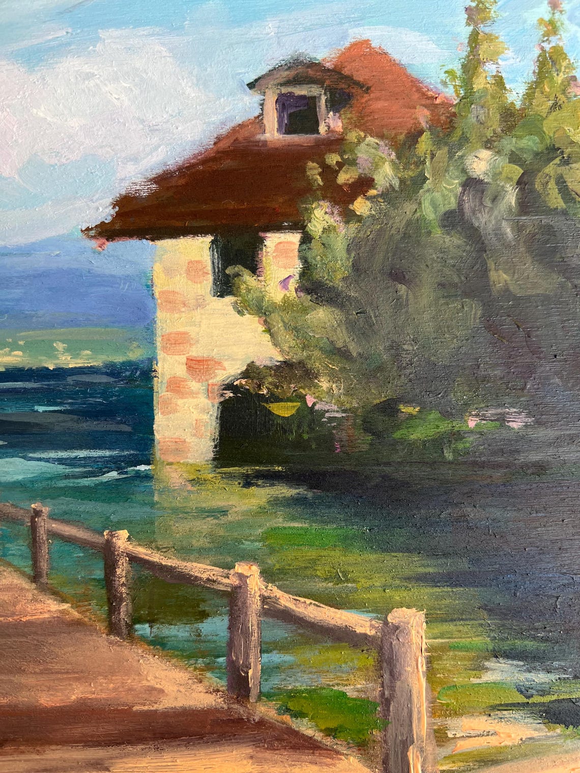 Lake Annecy Painting: Impressionist Acrylic Landscape on Wood (10”x8 ...