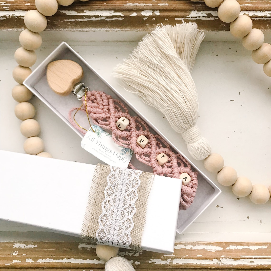 Personalized Baby Pacifier Customized Macrame Pacifier Clip Natural ...