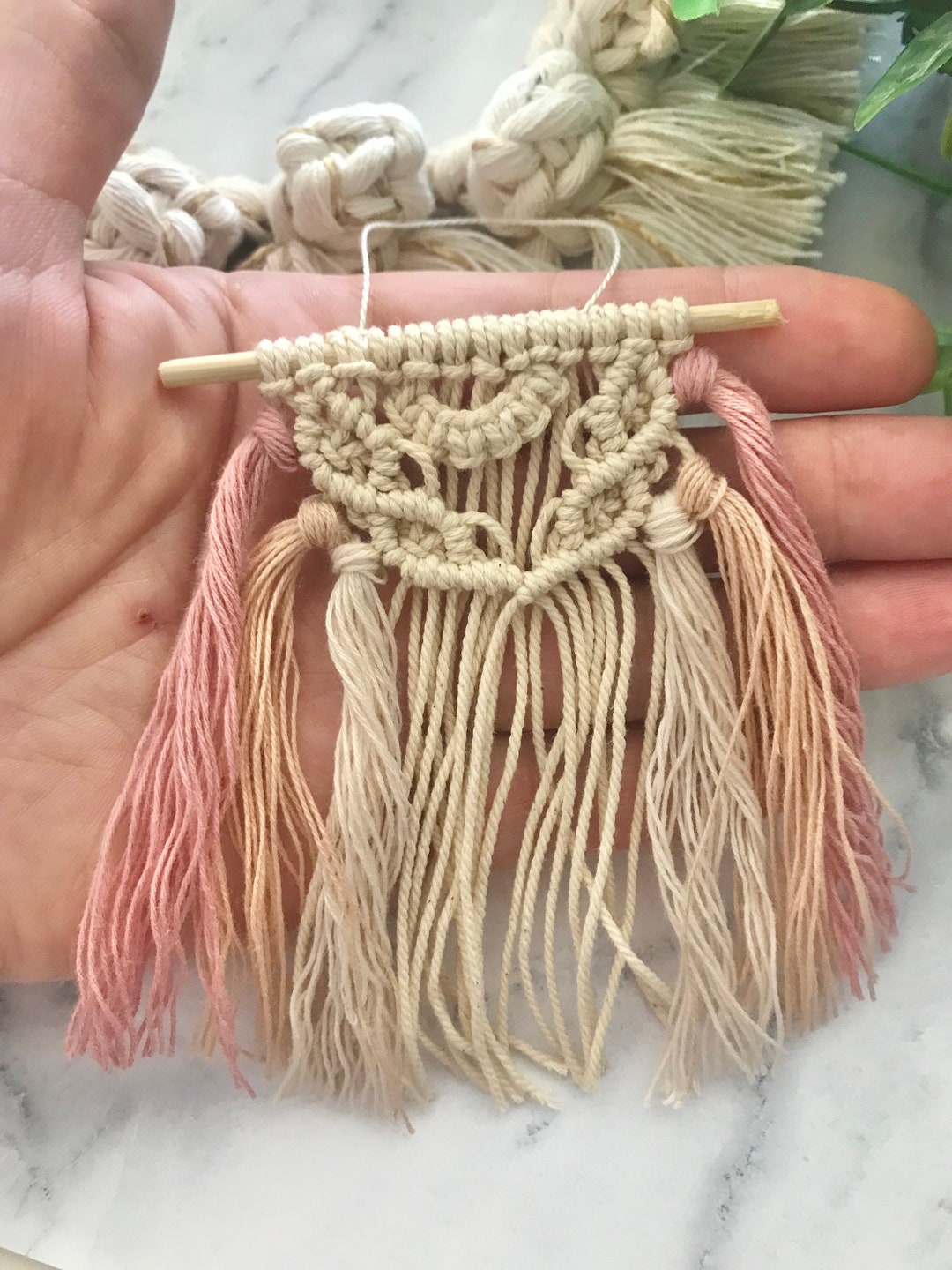 Pink and Beige Miniature Macrame Wall Hanging Dollhouse 1:6 Accessories ...