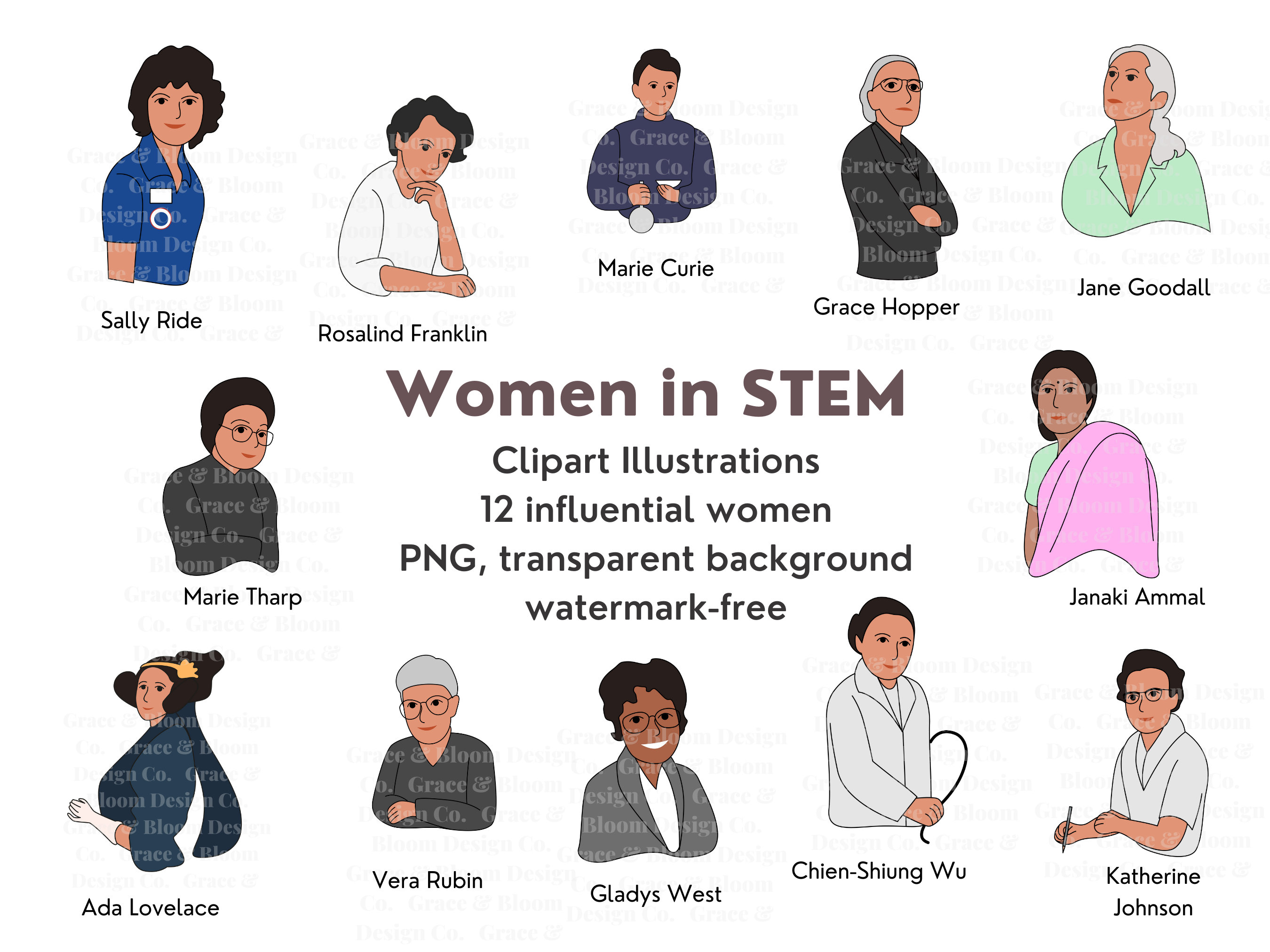 Women in STEM Clipart Illustrations PNG File Commercial Use - Etsy ...