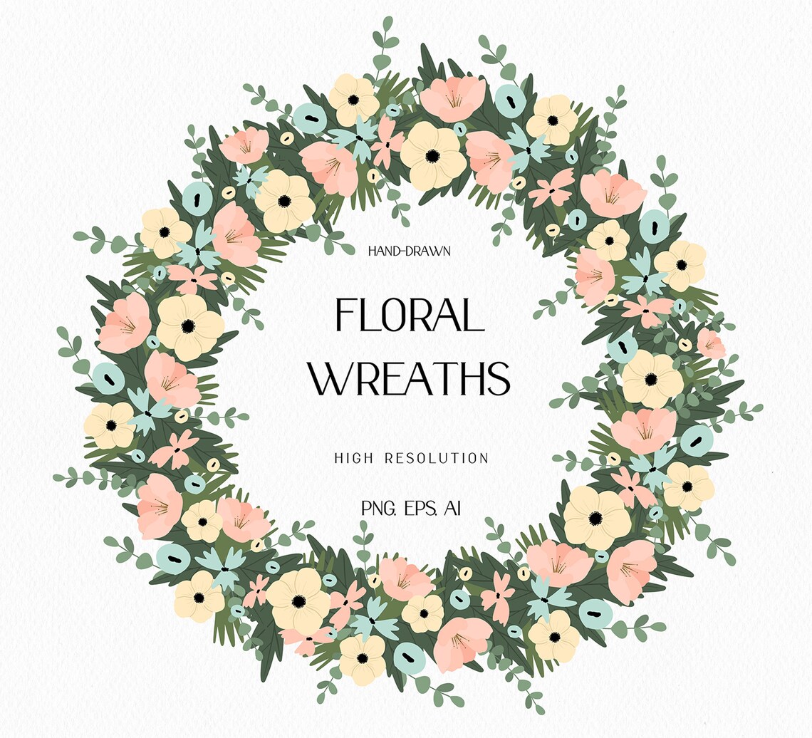 Flower Wreath clipart Digital Clipart Wedding Design | Etsy