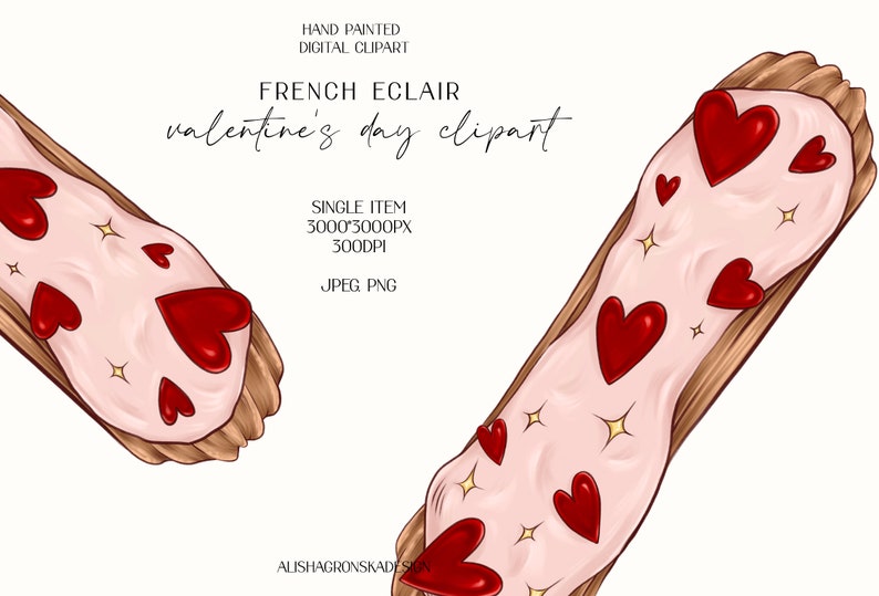 Valentine's Day Clipart, Tasty éclair With Red Hearts, Love Clipart ...
