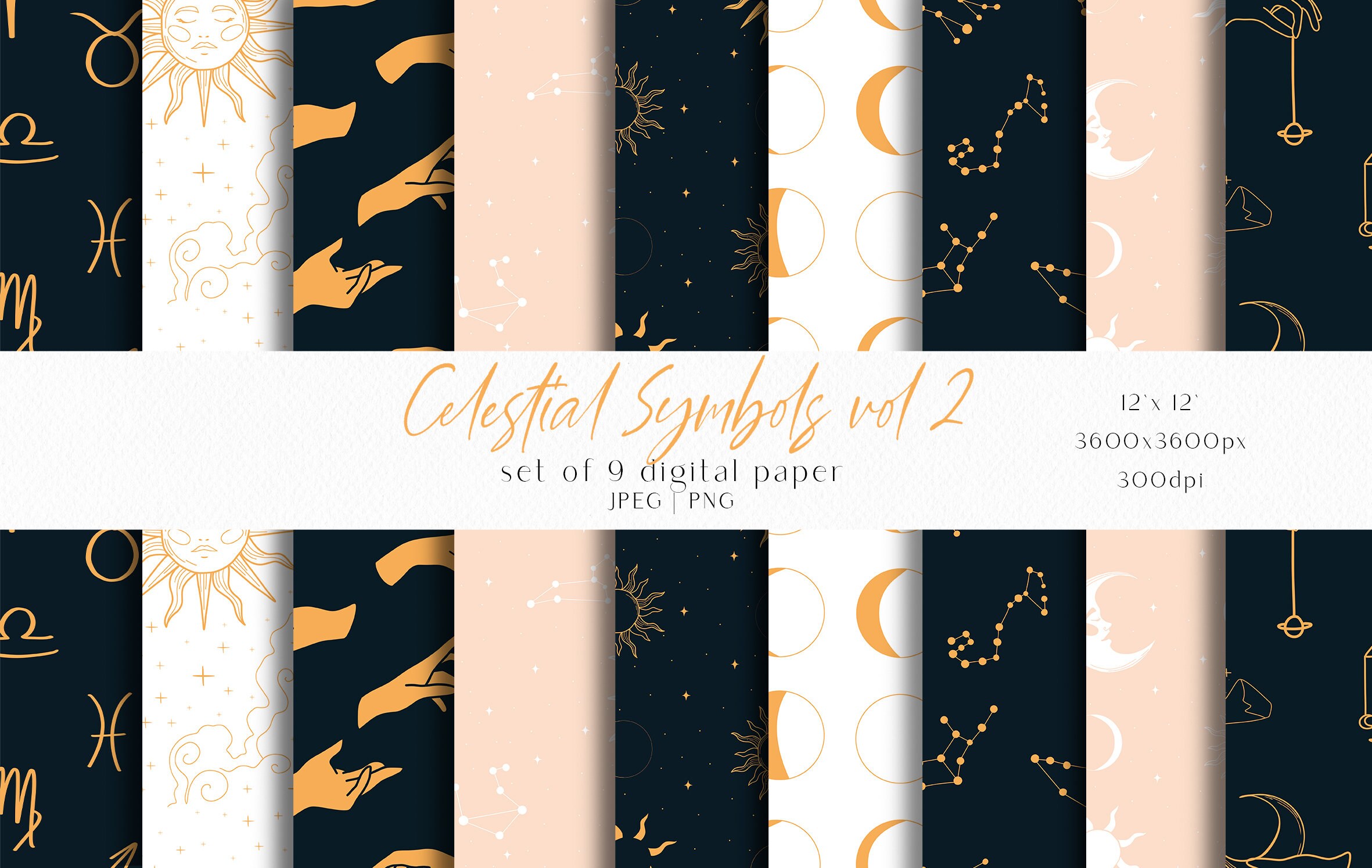 Celestial Symbols Digital Paper - Scrapbook Papers - Seamless Patterns ...