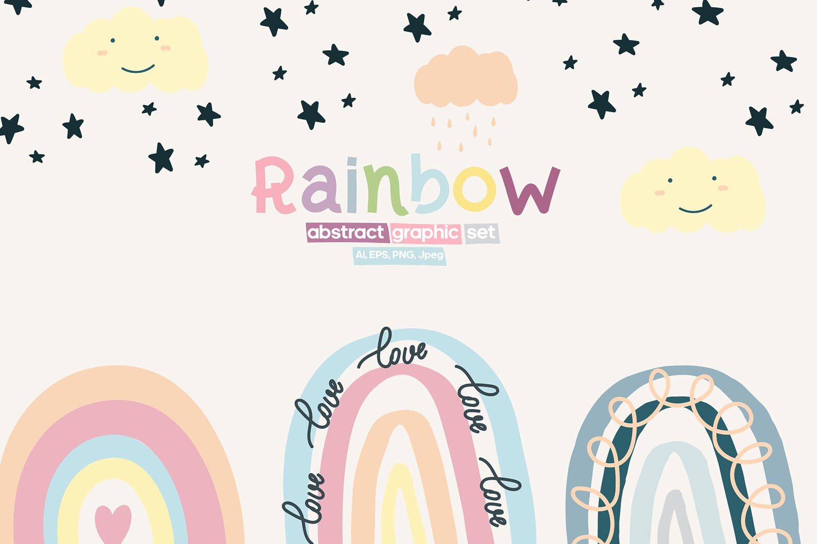 PASTEL RAINBOW Abstract Graphic Set Rainbow clip art boho | Etsy