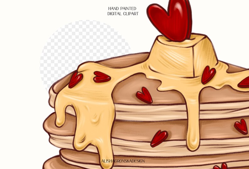 Valentine's Day Clipart, Tasty Pancakes With Red Hearts, Love Clipart ...