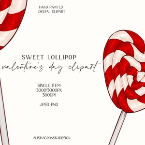 Valentine's Day Sweet Lollipop Clipart, Red Hearts, Love Clipart, Hand ...