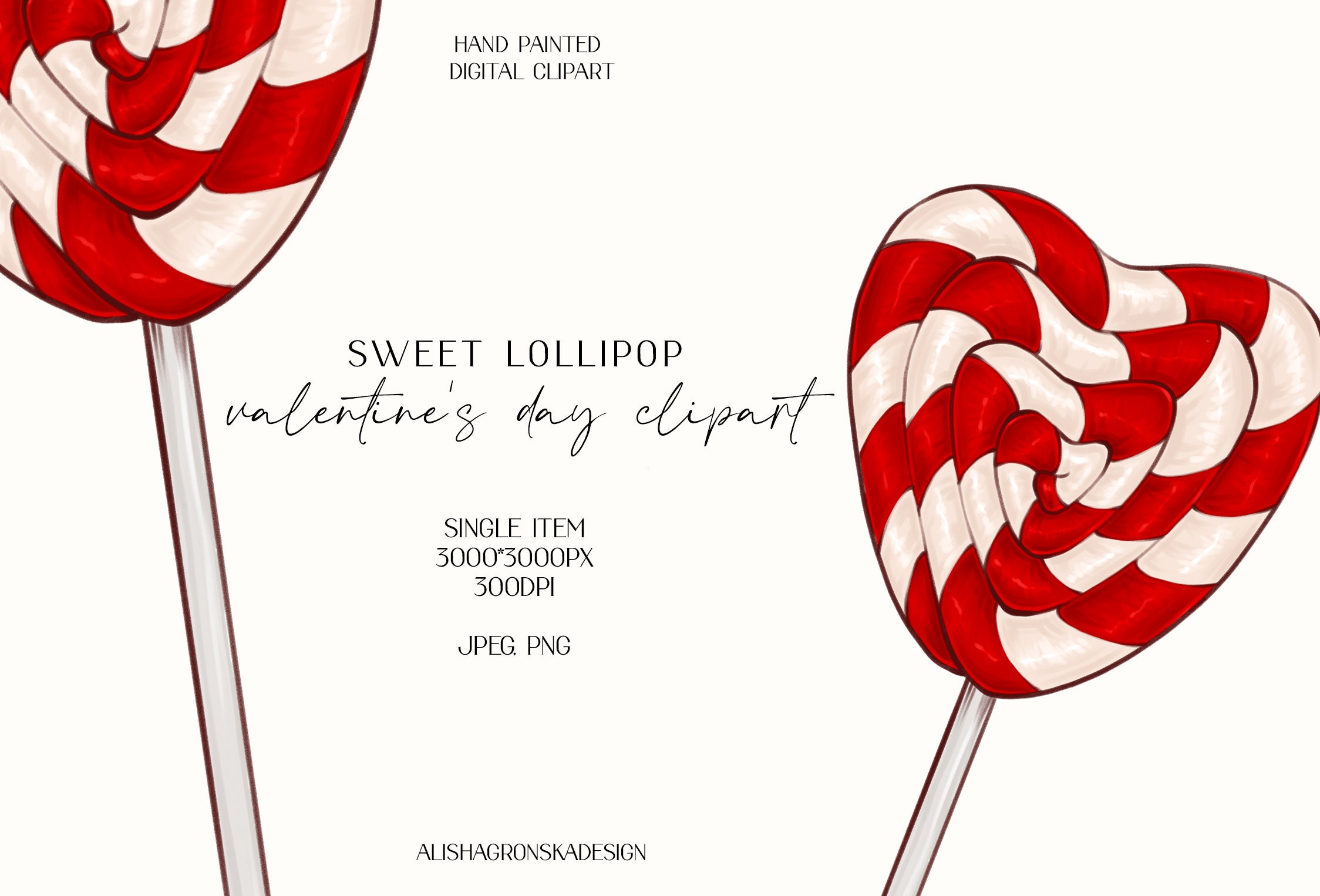 Valentine's Day Sweet Lollipop Clipart, Red Hearts, Love Clipart, Hand ...