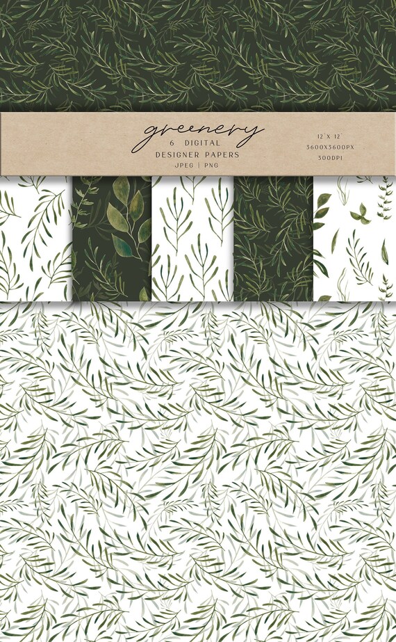 Greenery Watercolor Botanical Digital Paper Leaf Scrapbook - Etsy