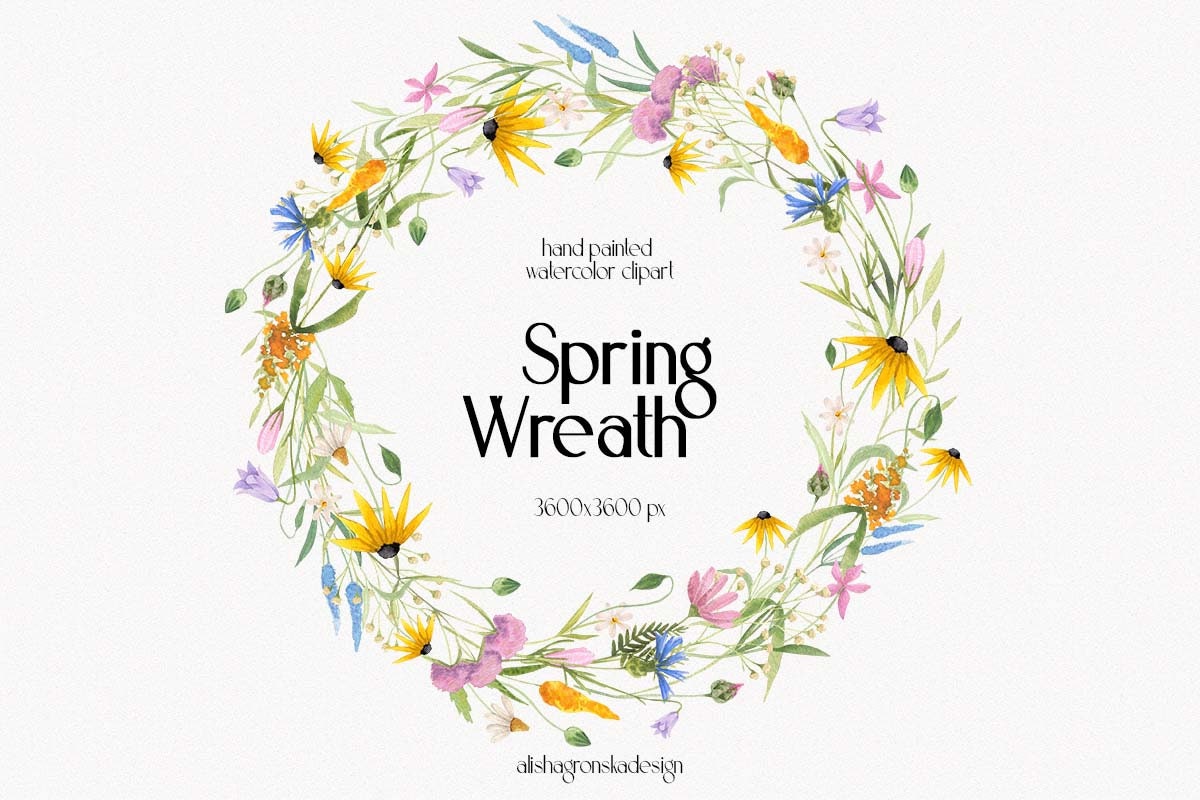 Wildflower Spring Floral Clipart Wreath 3 - Meadow Flowers Frame for ...