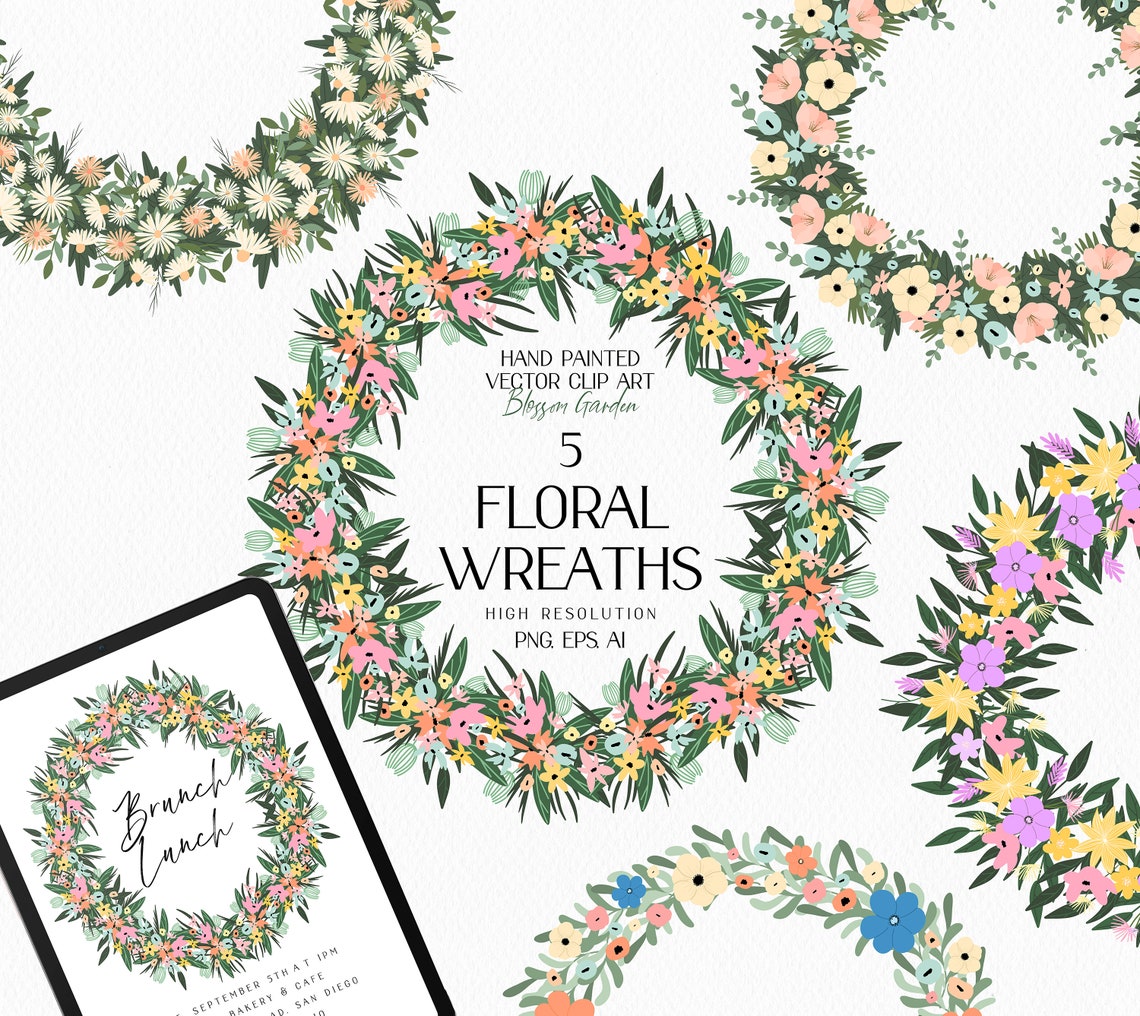 Flower Wreath clipart Digital Clipart Wedding Design | Etsy