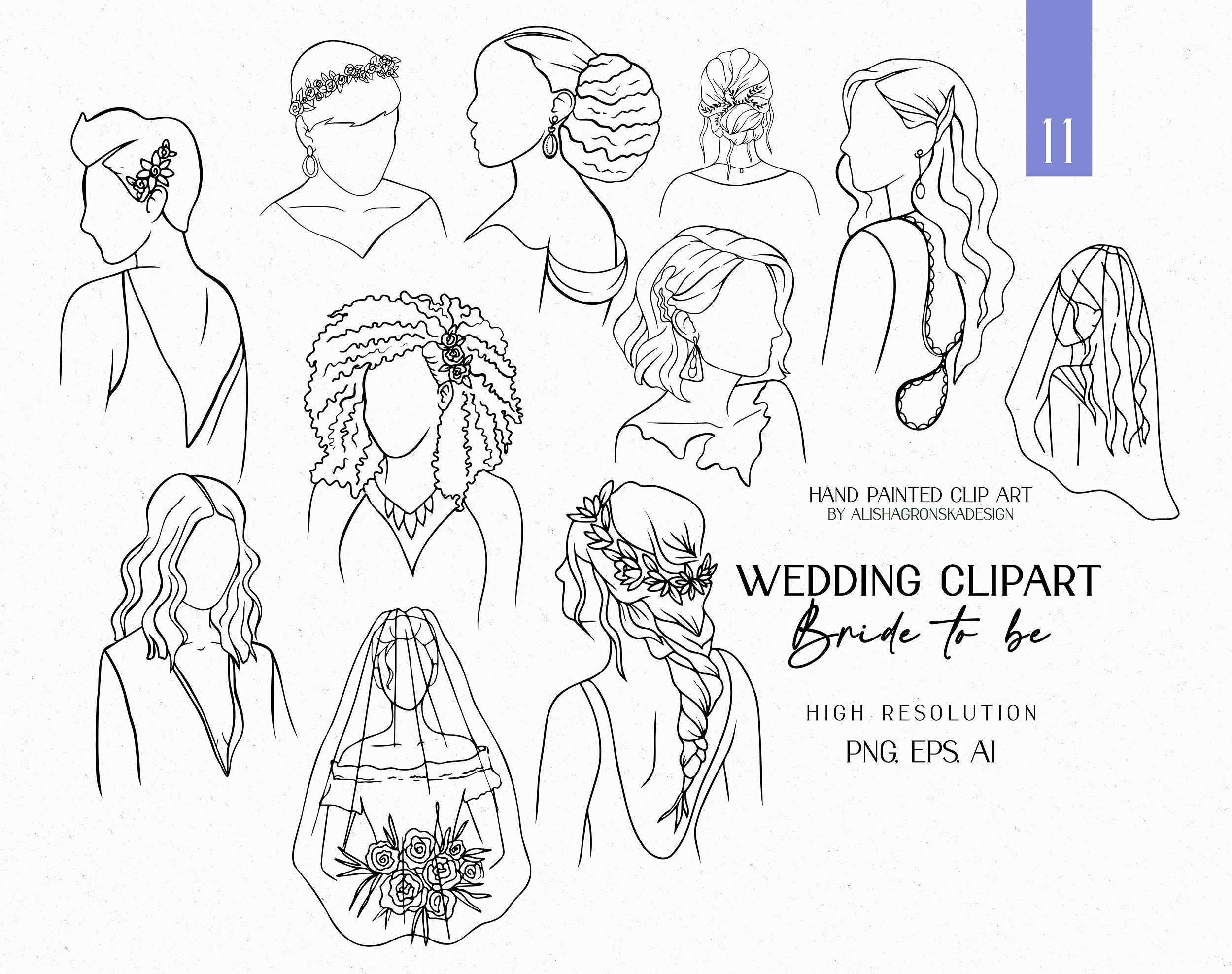 Abstract Woman Bride Line Clipart Female Wedding Line Art | Etsy