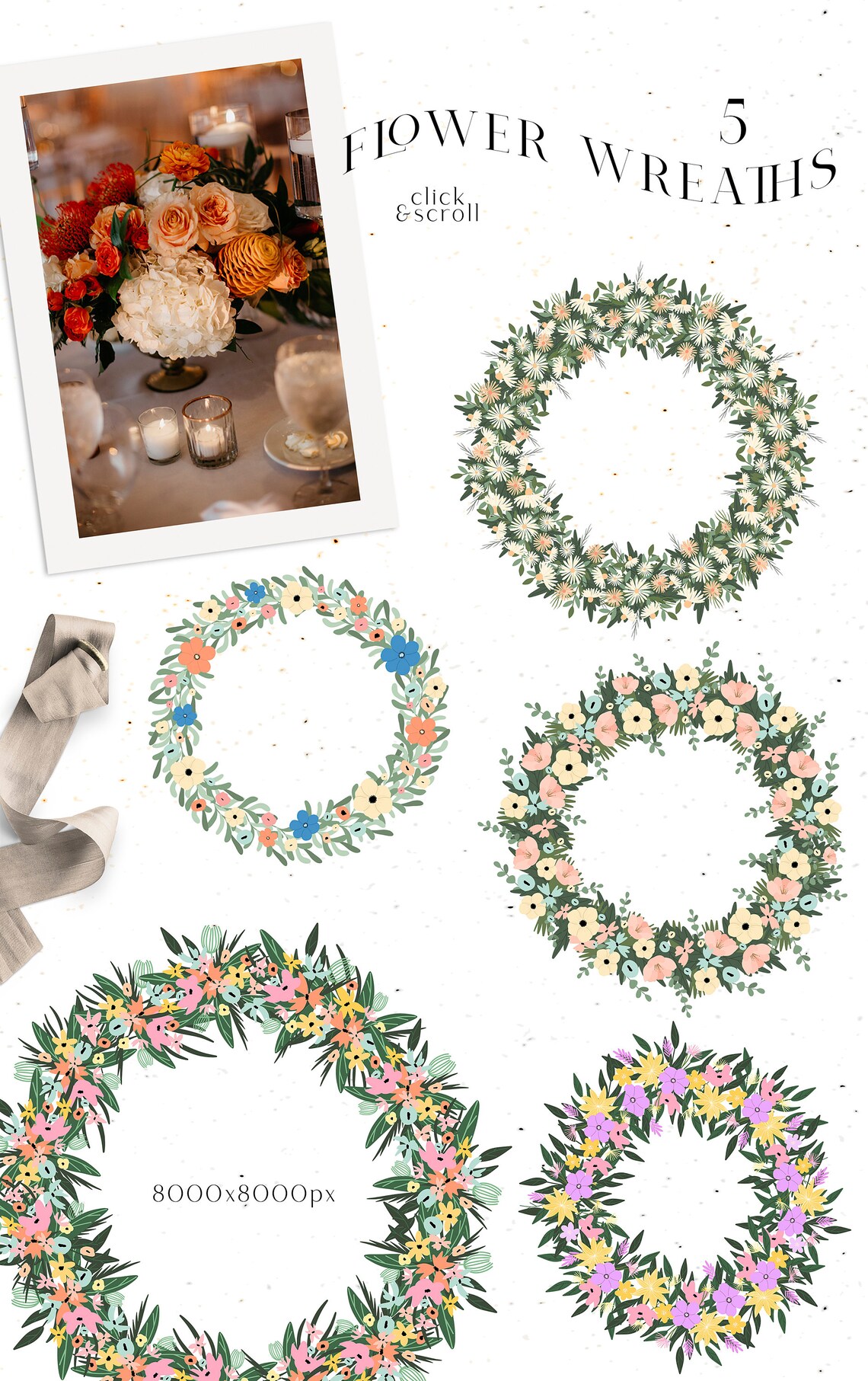 Flower Wreath clipart Digital Clipart Wedding Design | Etsy