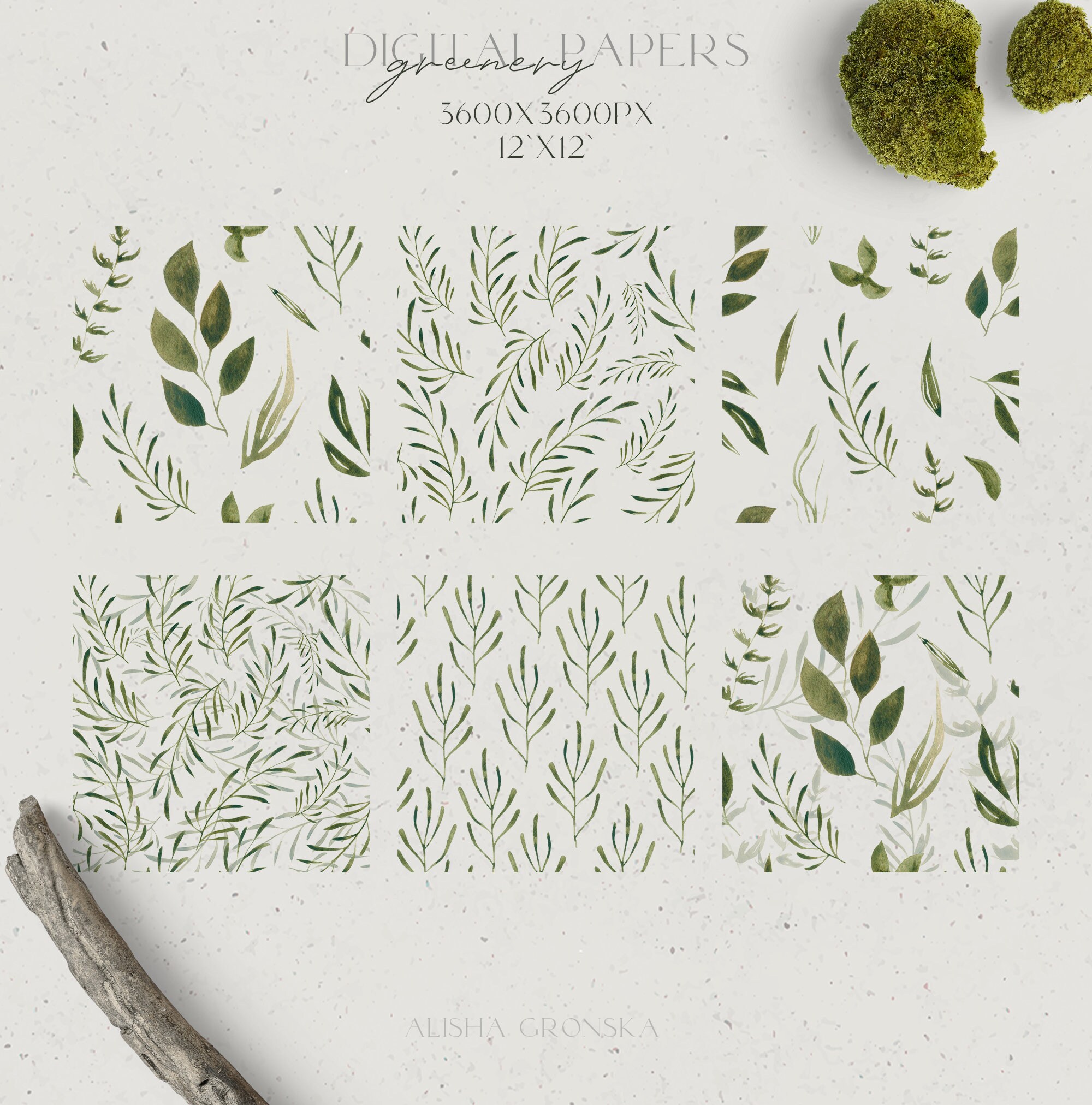 Greenery Watercolor Botanical Digital Paper | Leaf Scrapbook Papers ...