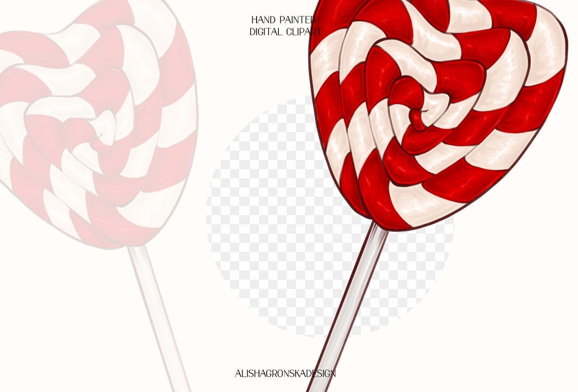 Valentine's Day Sweet Lollipop Clipart, Red Hearts, Love Clipart, Hand ...