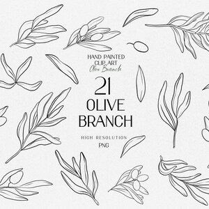 Olive Branch Line Art | Olive Branch Luxe Clipart Set | Botanical ...