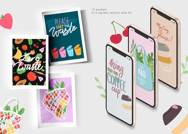 Eco Zero Waste | Digital Clipart Collection | Vegan Green Eco Friendly ...