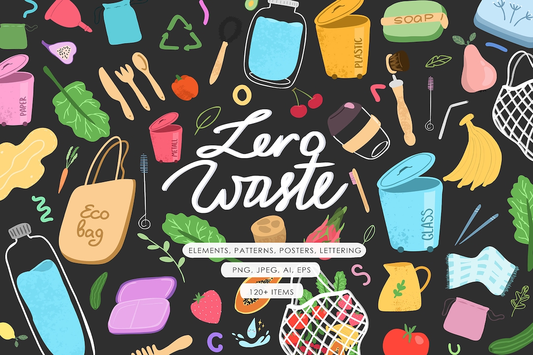 Eco Zero Waste | Digital Clipart Collection | Vegan Green Eco Friendly ...