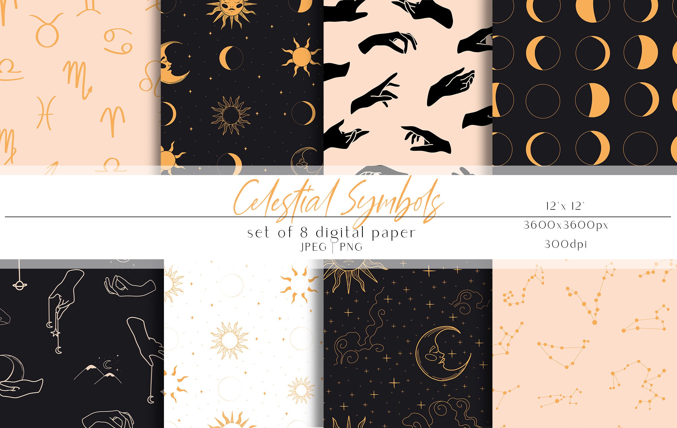 Celestial Symbols Digital Paper Scrapbook Papers Seamless | Etsy