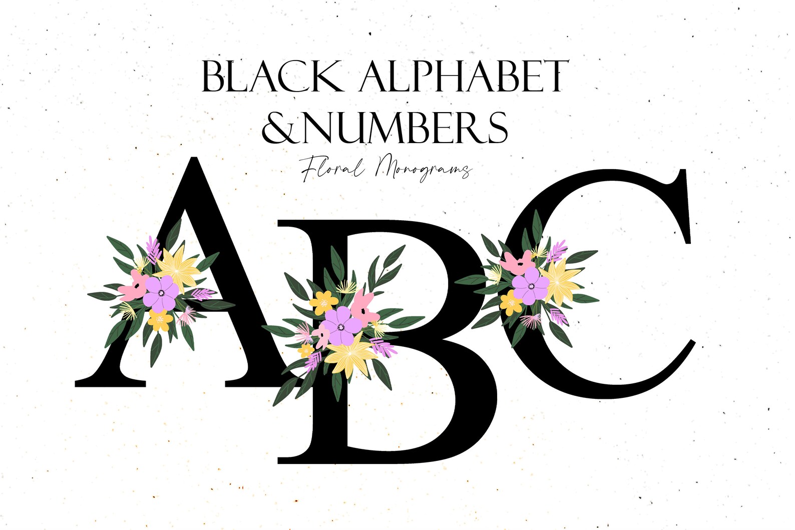 Floral Letters Numbers | Black Alphabet Violet Flowers Bouquets | for ...