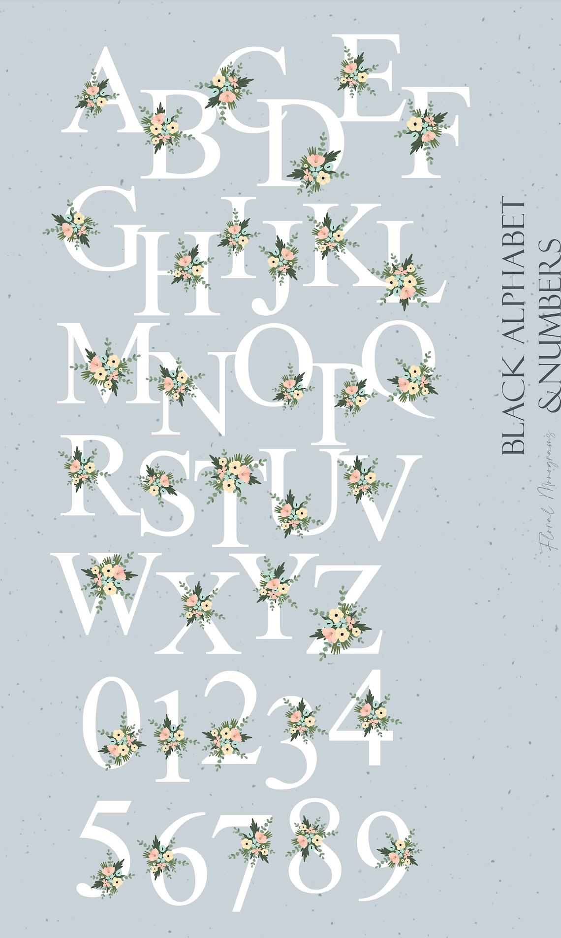 Floral Letters Numbers | White Alphabet Pastel Flowers Bouquets | for ...