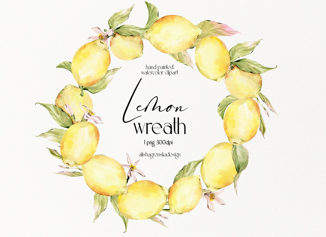 Watercolor Lemon Wreath Clipart Summer Florals Watercolor Clipart ...