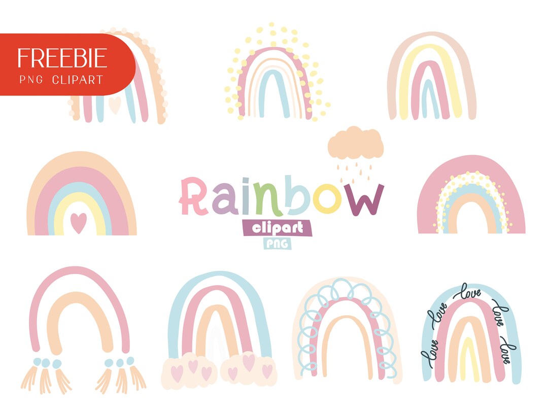 Freebie PASTEL RAINBOW | Rainbow Clip Art, Boho Rainbow, Pastel Rainbow ...
