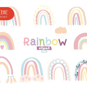 Freebie PASTEL RAINBOW | Rainbow Clip Art, Boho Rainbow, Pastel Rainbow ...