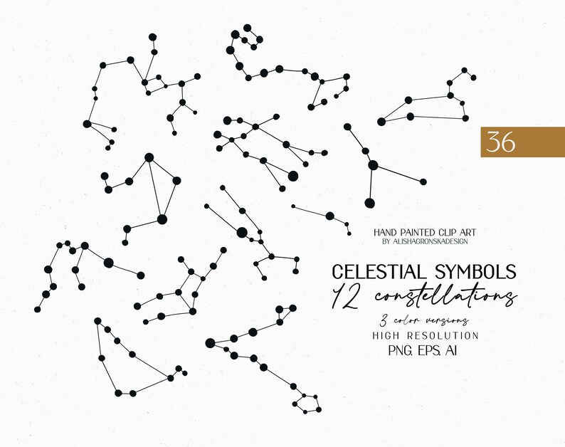 Zodiac Constellations Clipart Set, Astrology Celestial Clip Art ...