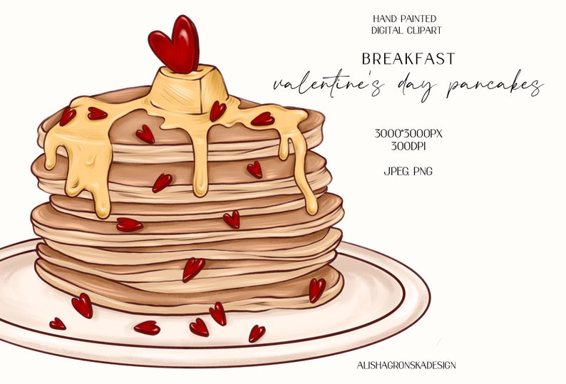 Valentine's Day Clipart, Tasty Pancakes With Red Hearts, Love Clipart ...