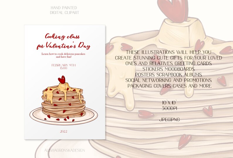Valentine's Day Clipart, Tasty Pancakes With Red Hearts, Love Clipart ...