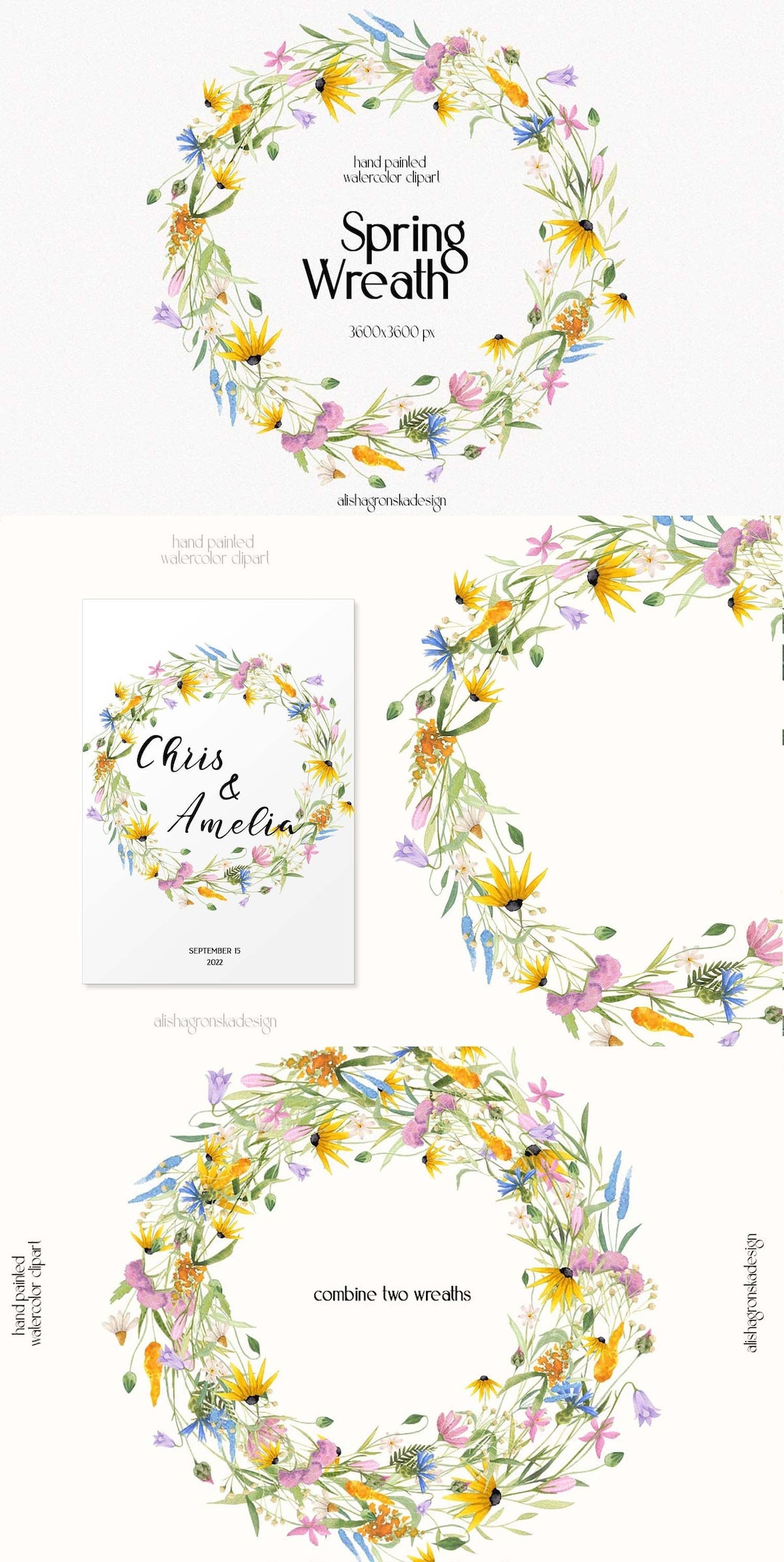 Wildflower Spring Floral Clipart Wreath 3 - Meadow Flowers Frame for ...