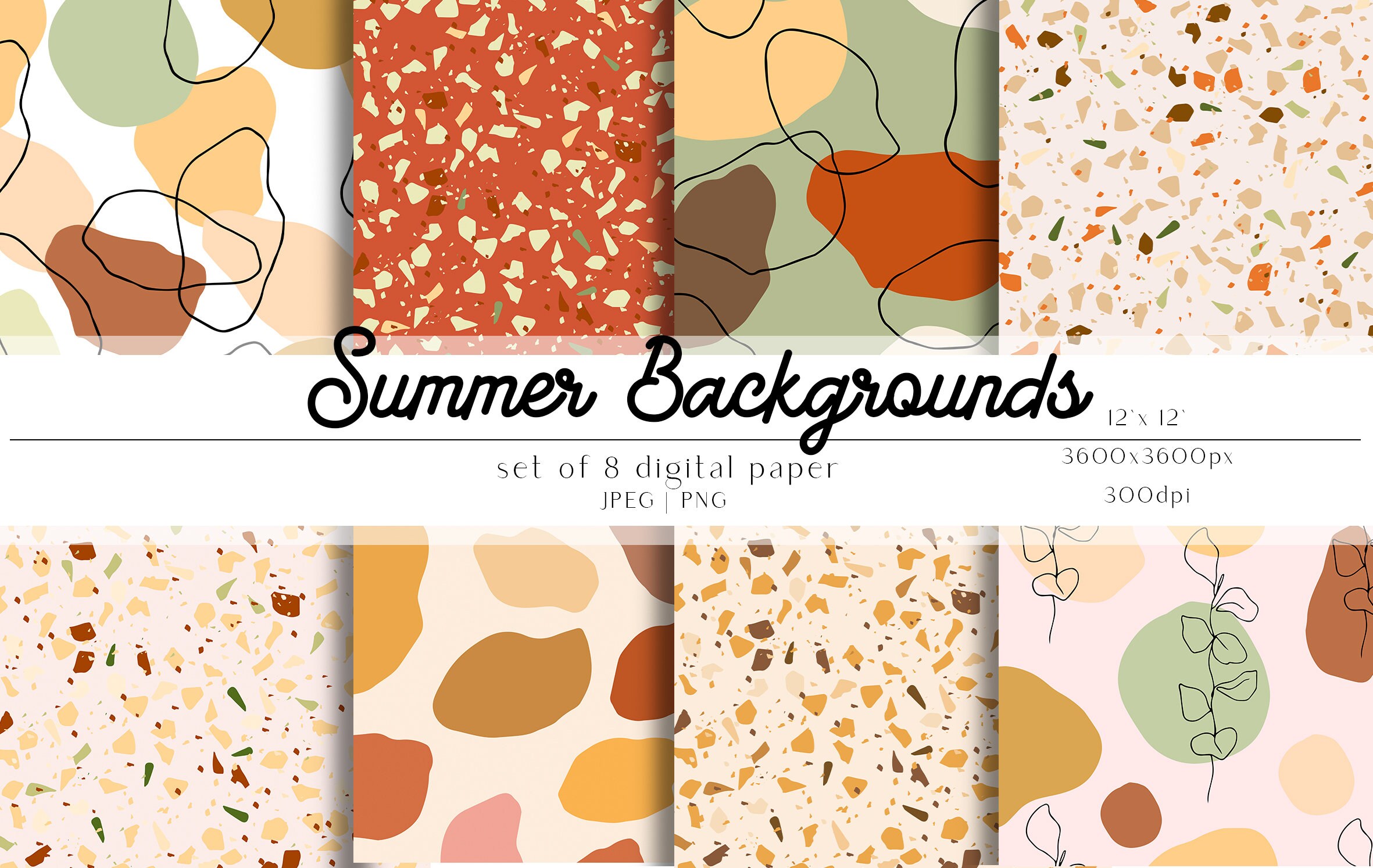 Summer Digital Paper Set Scrapbook Paper Seamless Patterns Digital ...