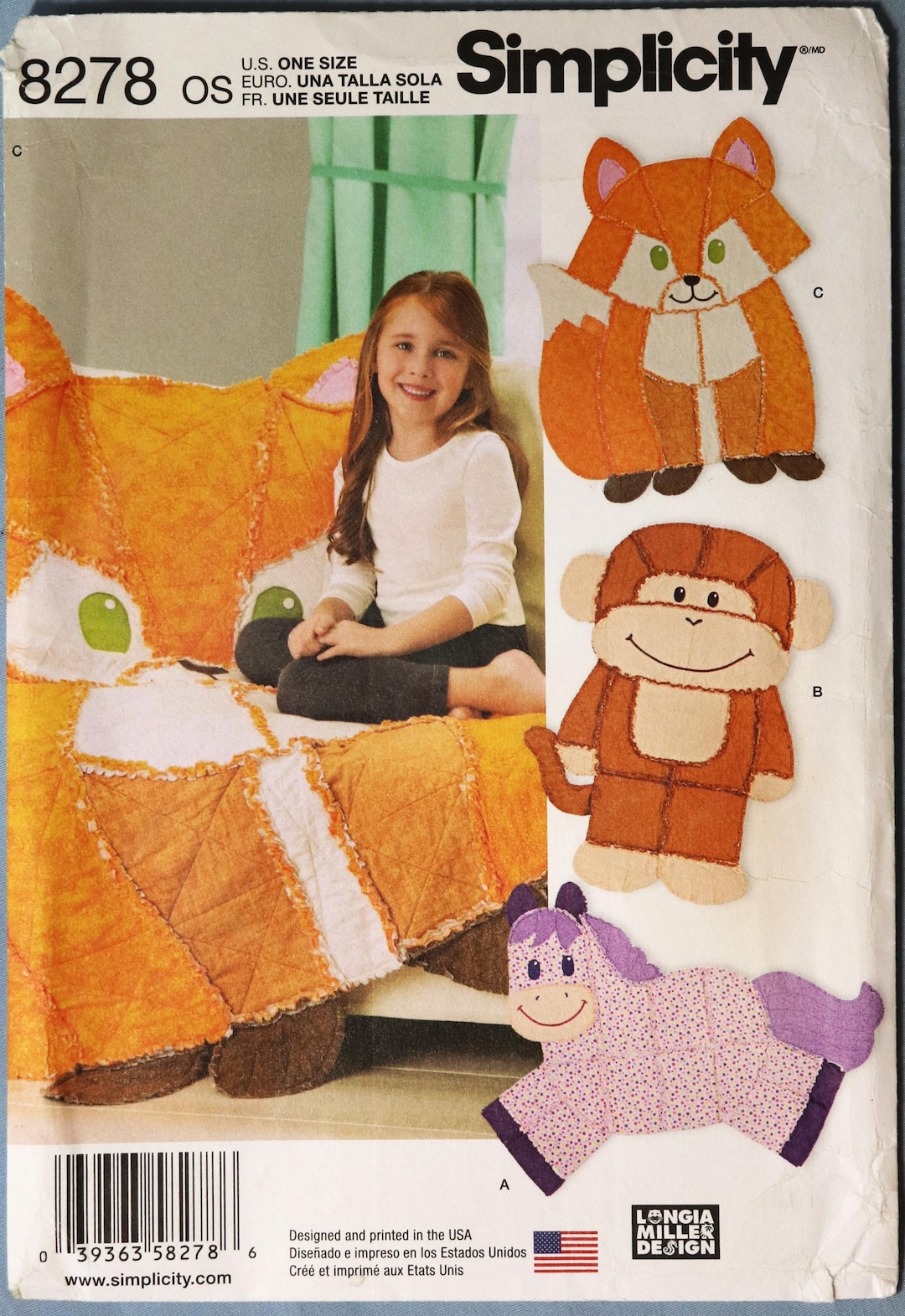 Simplicity 8278. Rag Quilt Pattern. Horse, Fox, Monkey Rag Quilts ...